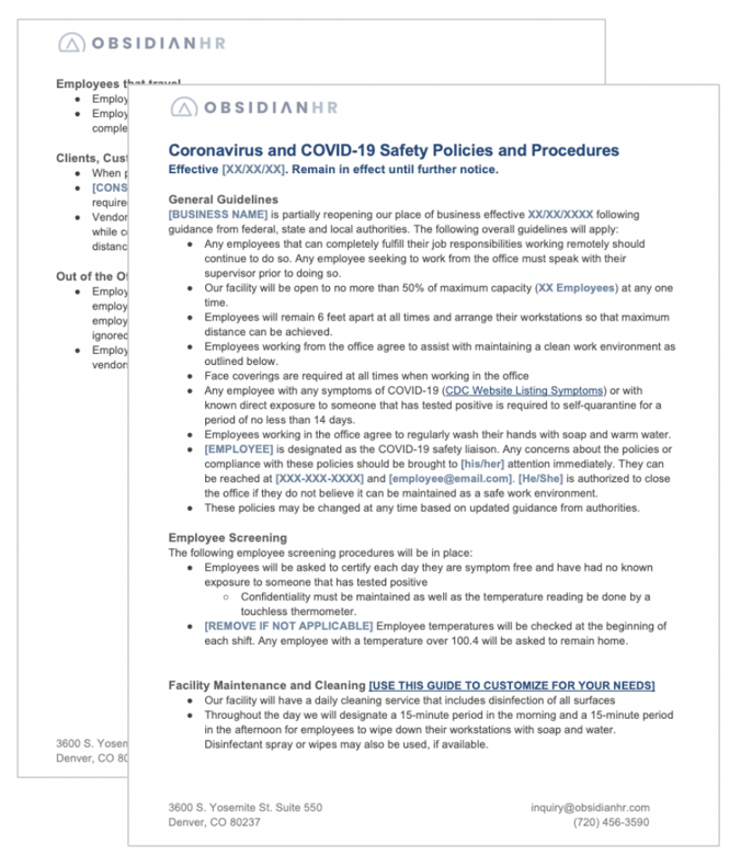 Coronavirus and COVID-19 Safety Policies and Procedures
